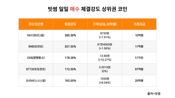 [11월 25일 빗썸] 솔라나 DEX RAY(레이디움) 매수 상위